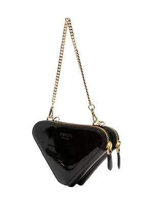 Prada Patent Leather Triangle Logo Clutch Bag - Black