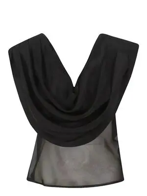 LA COLLECTION Marcia Draped Sheer Top - Black