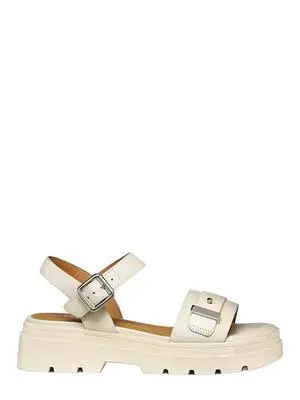 Geox White Leather Chunky Sole Sandals With Buckle Fastening - Neutrals