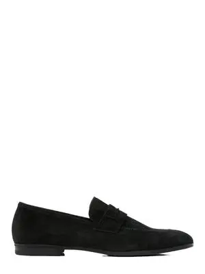 TOM FORD Calf Suede Penny Strap Loafers - Black