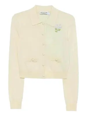 SELF-PORTRAIT Floral Embroidered Button-up Cardigan - Yellow