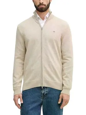 Gant Zip-up Embroidered Logo Sweater - Neutrals