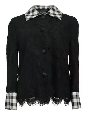 Dolce & Gabbana Lace Floral Check Shirt - Black