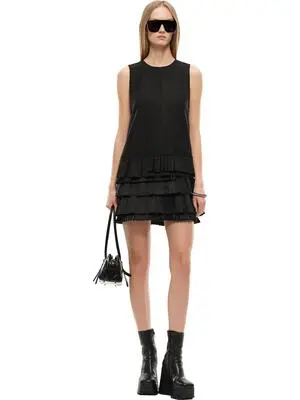 Fabrique Alice Asymmetric Pleated Hem Sleeveless Dress - Black