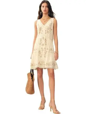 Fabrique Aurelia Floral Lace Embroidery Sleeveless Dress - White