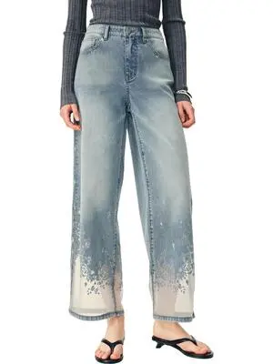 Fabrique Ariel Straight Cropped Jeans In Cotton-rich Transparent Burnout Denim - Blue