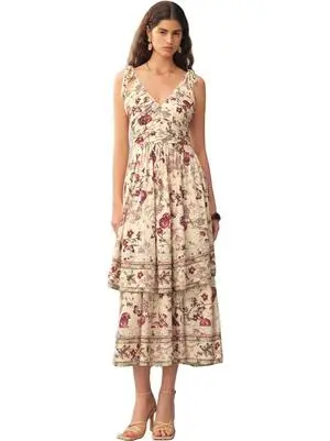 Fabrique Seraphina Pomegranate Print Linen Blend Midi Dress - Multicolor