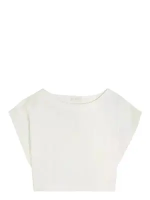 Suzie Kondi Boat Neck Cap Sleeve Cropped Top - White