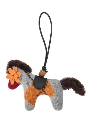 Fabrique Phillipa Knit Gingham Flower Pony Bag Charm - Grey