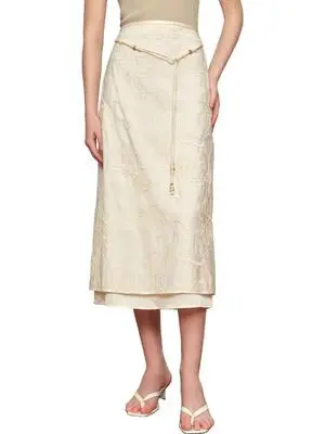 Fabrique Korin Koi Embroidered Midi Skirt - Yellow