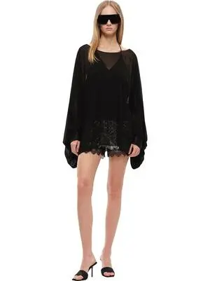 Fabrique Whisper Sheer Knit Cami And Shrug Set - Black