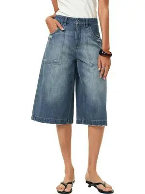 Fabrique Roxy Faded Washed Bermuda Jeans - Blue