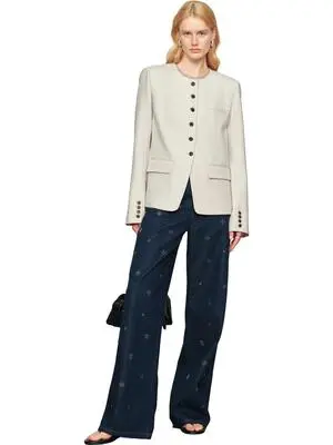 Fabrique Celia Round Neck Suit Blazer In Fine Worsted Wool - Grey