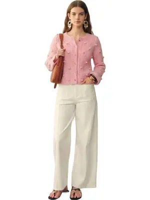 Fabrique Cassie 3d Pom Pom Cardigan - Pink