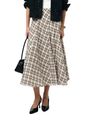 FABRIQUE Fabrique Xaviera Midi Plaid Skirt In Bubble Crinkle Cotton