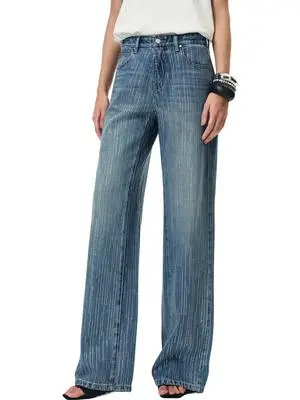 Fabrique Eclipse-d Rhinestone Wide Leg Jeans - Blue