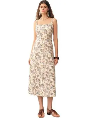 Fabrique Scarlett Handpainted Waterlily Cotton Dress - Multicolor