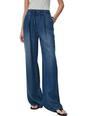 Fabrique Eva Draped Drawstring Wide Leg Jeans - Blue
