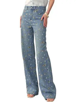 Fabrique Dorel Floral Print Straight Leg Jeans - Multicolor