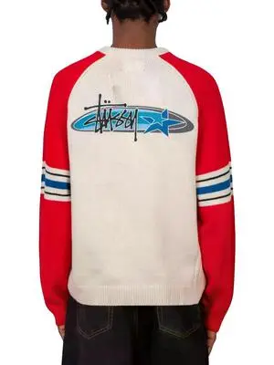 StÜssy Logo Print Raglan Sleeve Sweater - Red