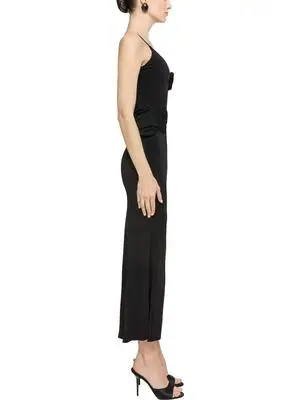 NISSA Floral Appliqué Midi Dress - Black