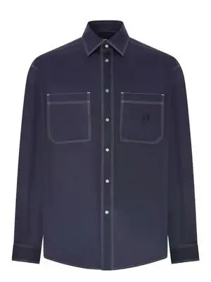 Fendi Contrast-stitch Logo-patch Shirt - Blue
