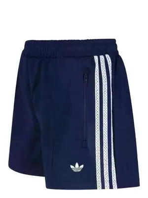 Adidas Embroidered Logo Shorts With Lace Trim - Blue
