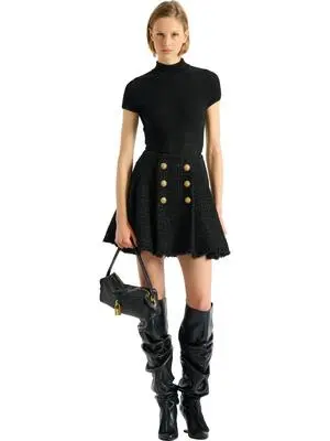 Balmain Flared Tweed Skirt With Lion Head Buttons - Black