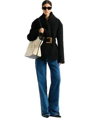 Balmain Belted Wool Pea Coat - Black