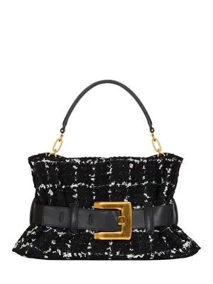 Balmain Medium Anthem Bag In Tweed And Calfskin - Black