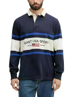 Gant Striped Logo-embroidered Sweater - Blue