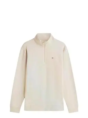 Tommy Hilfiger Quarter-zip Logo Embroidered Sweatshirt - Neutrals