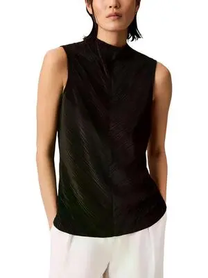 Calvin Klein Plissé Sleeveless High Neck Top - Black