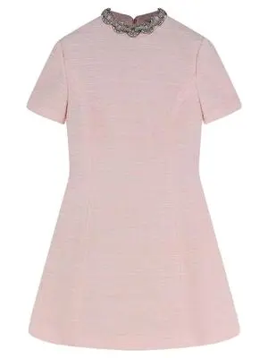 Valentino Garavani Embroidered Crinkle Cotton Tweed Mini Dress - Multicolor