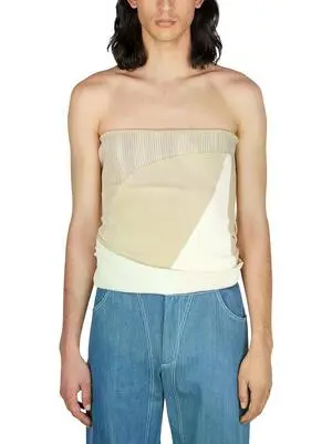 RUSFRCADE Beige Contrast Panel Top - Neutrals