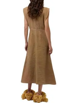 Moschino Linen And Straw Dress With Ruffled Detailing - Brown