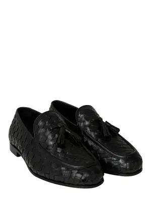 FRANZESE COLLECTION Woven Tassel Loafers - Black
