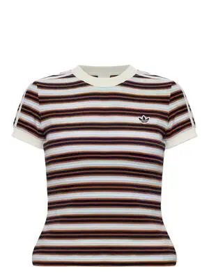 Adidas Summer Glow Striped Logo-patch T-shirt - Neutrals