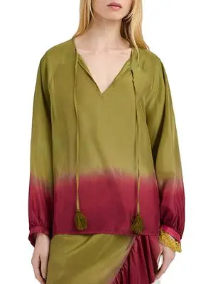 Momoni Bicolour Abstract Print Silk Blouse - Oil