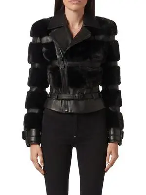 Philipp Plein Nappa Leather Biker Jacket With Mink Fur Details - Black