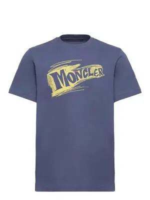 Moncler Sketch Logo Cotton T-shirt - Blue