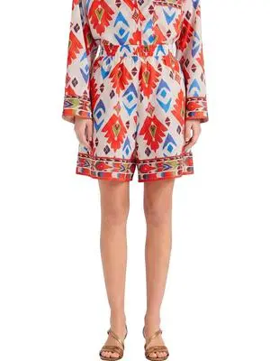 Momoni High-waisted Ethnic Print Cotton Shorts - Red