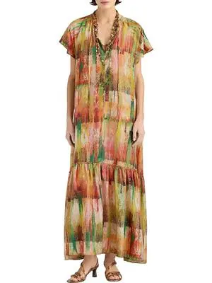 Momoni Otero Long Silk Tunic Dress - Green