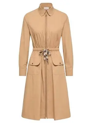 Moncler Cotton Blend Zip-up Knee-length Dress - Beige