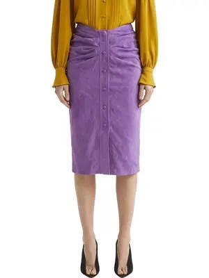 Valentino Garavani Ruched Button-detailed Midi Skirt - Violet