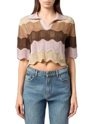 Philipp Plein Crochet Knit Polo Shirt - Fuchsia