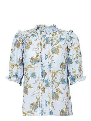 ME+EM Floral-print Cotton Blouse - Blue/multi