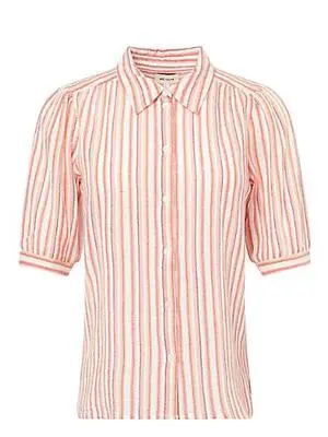 ME+EM Striped Short Sleeve Cotton Shirt - Pink/multi