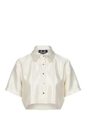 VAZAF Vazaf Full Moon Print Satin Cropped Shirt