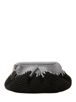 SPEIRA Handcrafted Crocheted Clutch With Metal Frame Closure - Silver
